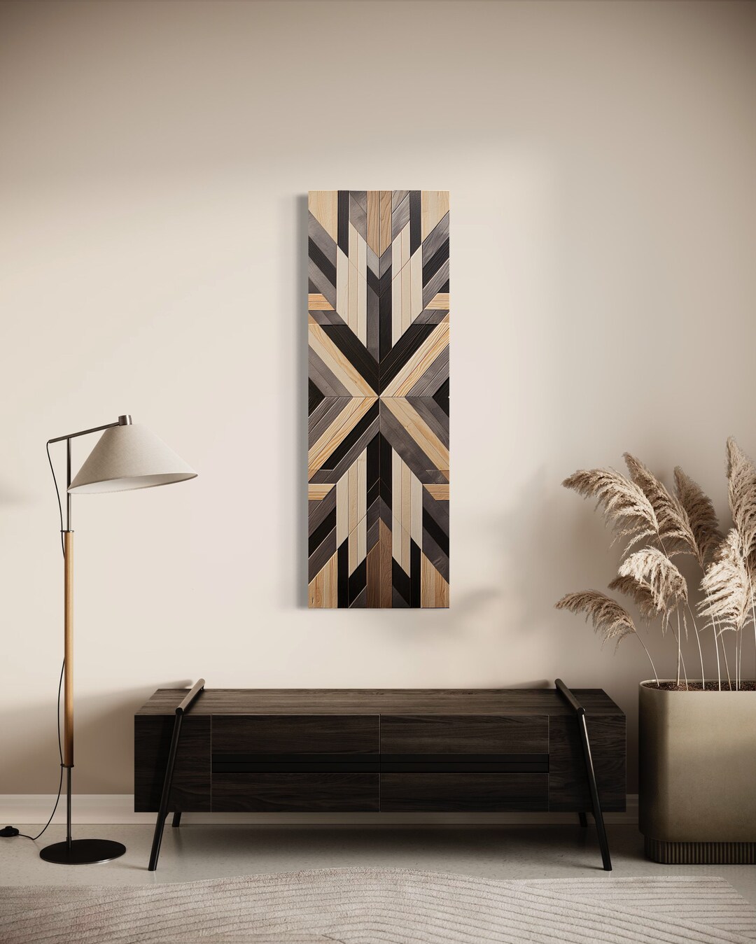 Tall Narrow Wall Art Aztec Inspired Painting Canvas Print, Layered Wood ...