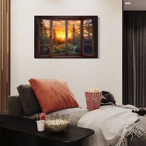 Window View Canvas, Forest View From Open Rustic Cabin Window Painting ...