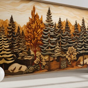 Cabin Wall Art Layered Wood Panel Effect Fir Tree Forest Painting ...