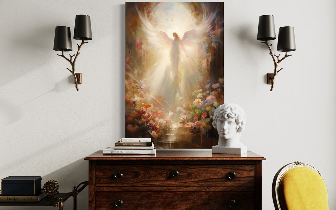 Angel Painting, Angel in Heaven With Heavenly Light Wall Art, Christian ...