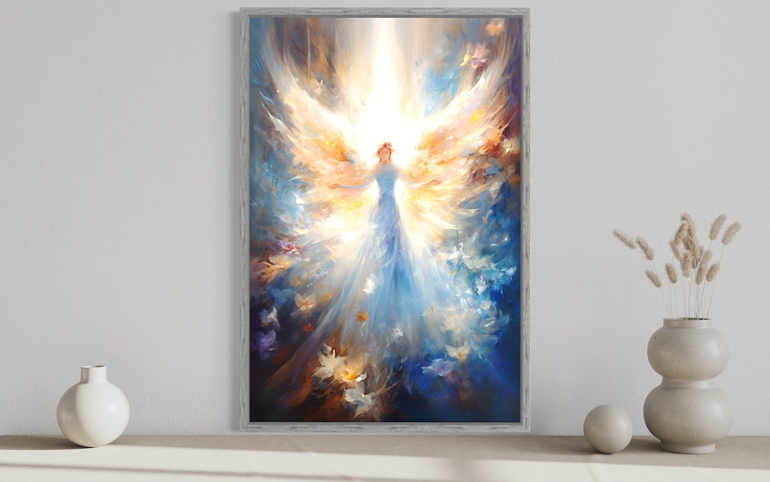 Angel in Blue Heavenly Light Painting Canvas PRINT, Angelic Apparition ...