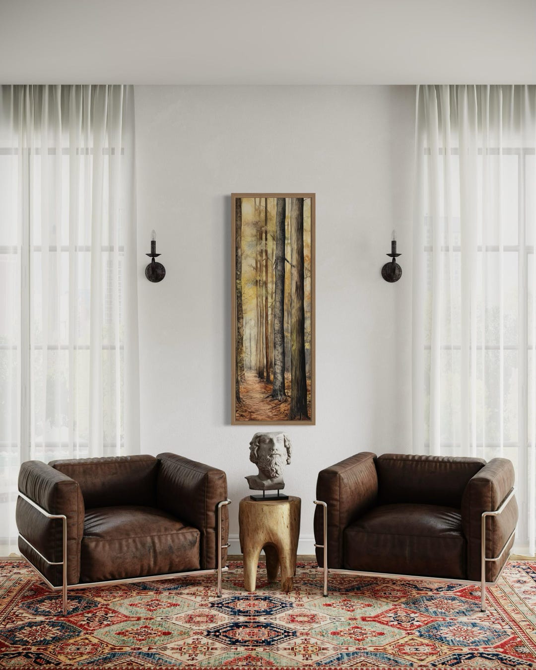 Tall Narrow Vertical Forest Wall Art Cabin Decor Trees Painting Canvas ...
