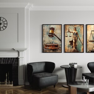 Law Office Wall Art - Scales of Justice, Lady Justice and Judge Gavel ...
