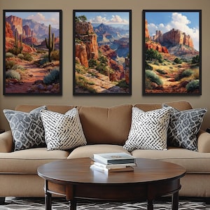 Arizona Wall Art Set of 3, Grand Canyon, Sedona, Sonoran Desert Cactus ...