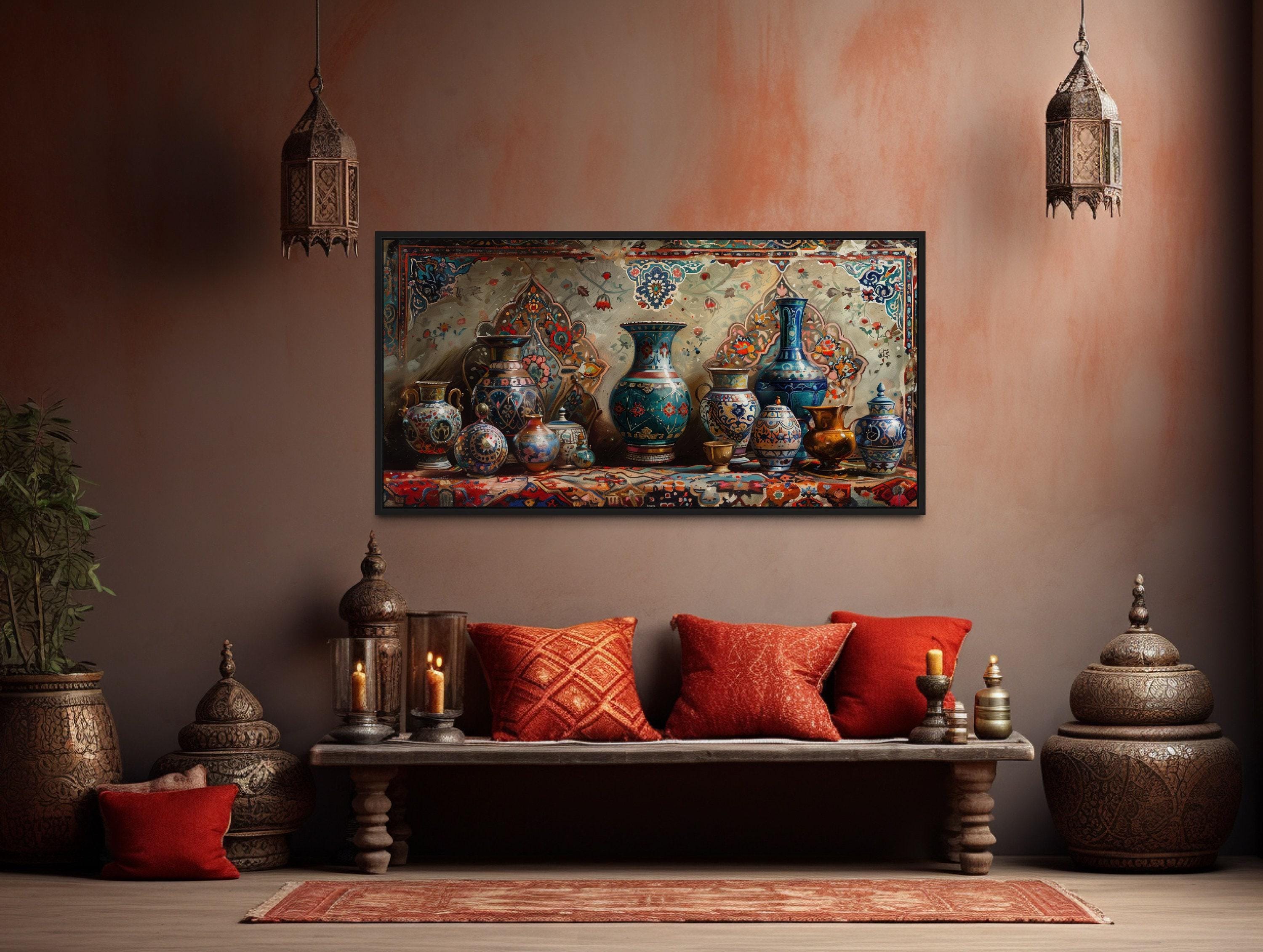 Middle Eastern Wall Art, West Asian Clay Pottery on the Carpet Painting ...