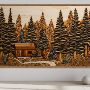 Cabin in the Woods Wall Art Painting Wood Panel Effect Printed on ...