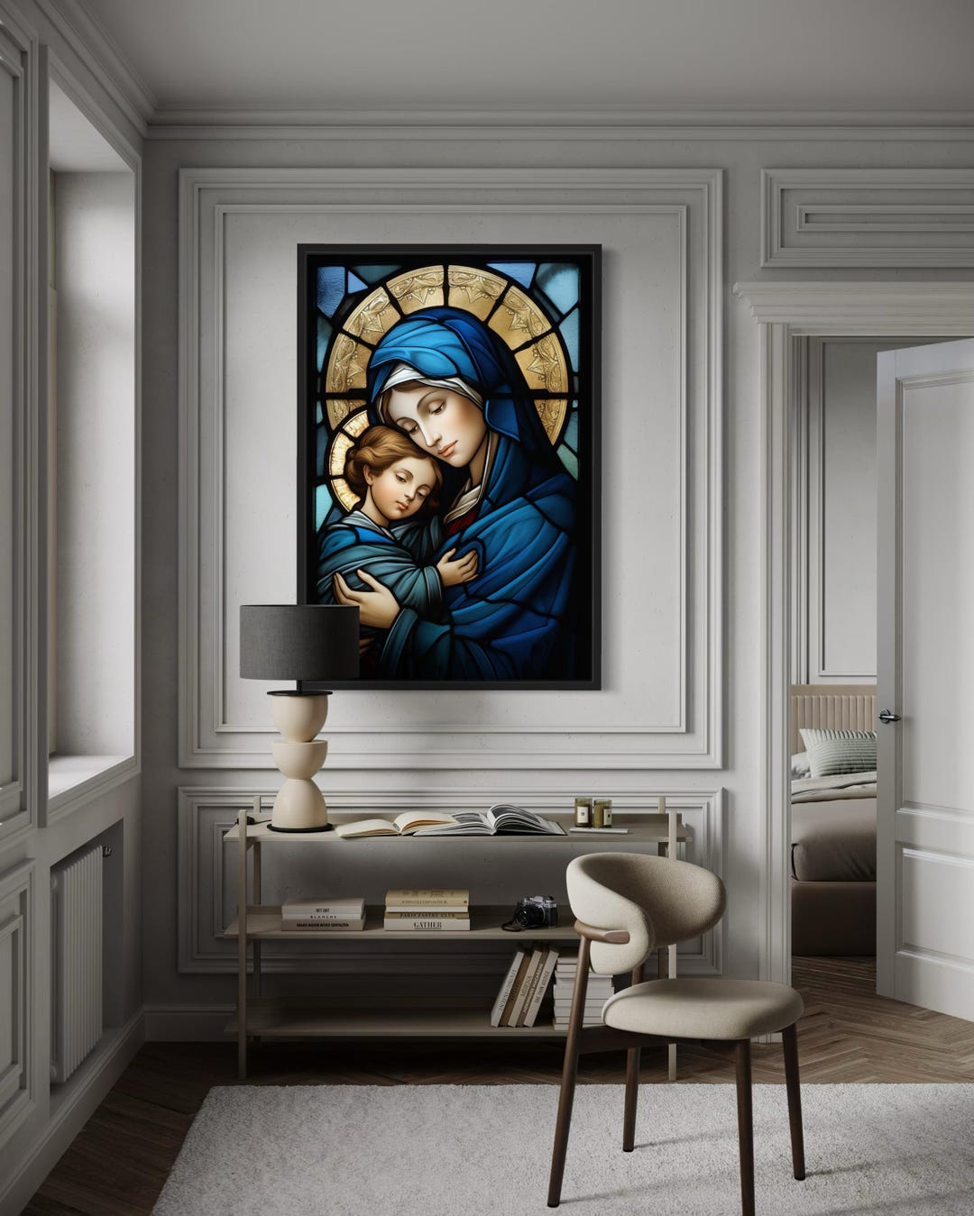 Maria With Baby Jesus Stained Glass Style Painting Canvas PRINT ...