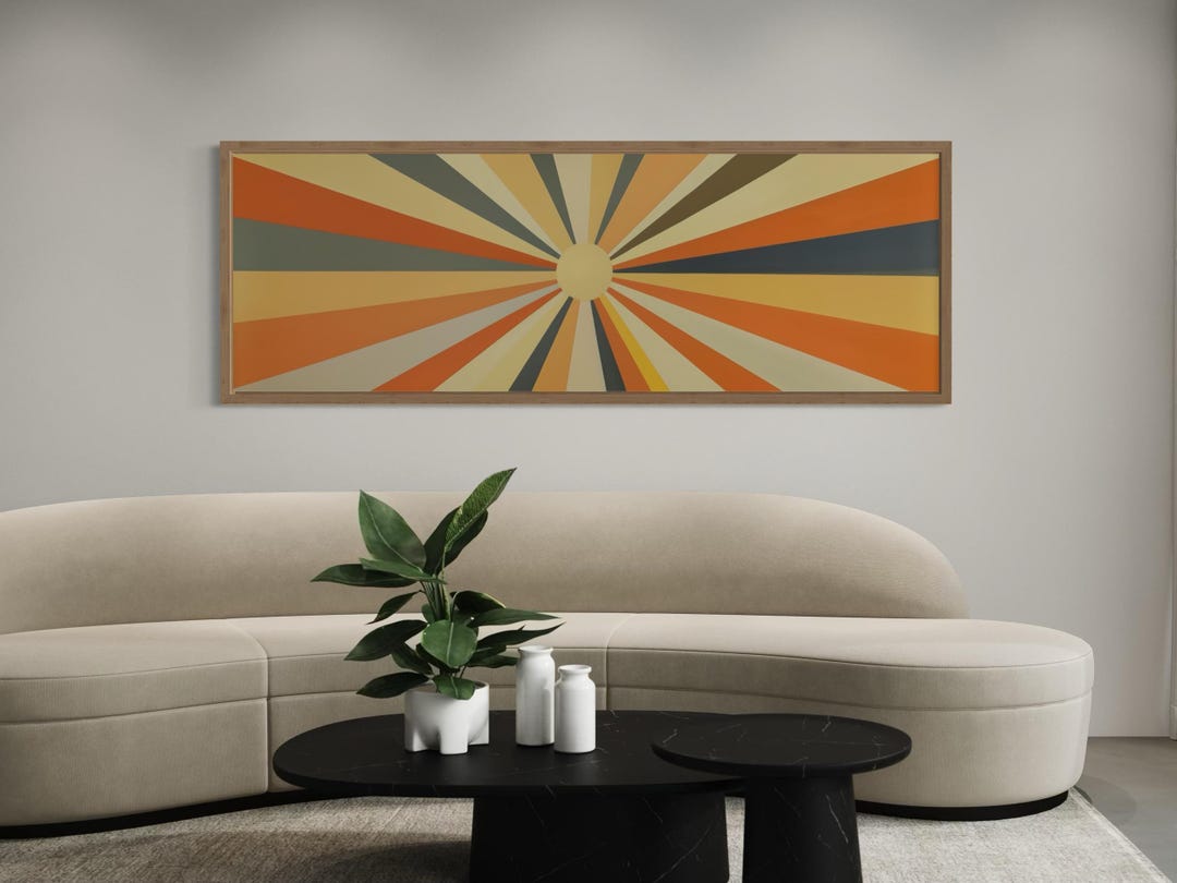 Mid Century Modern Sun Wall Art, Sun Rays Abstract Neutral Panoramic ...