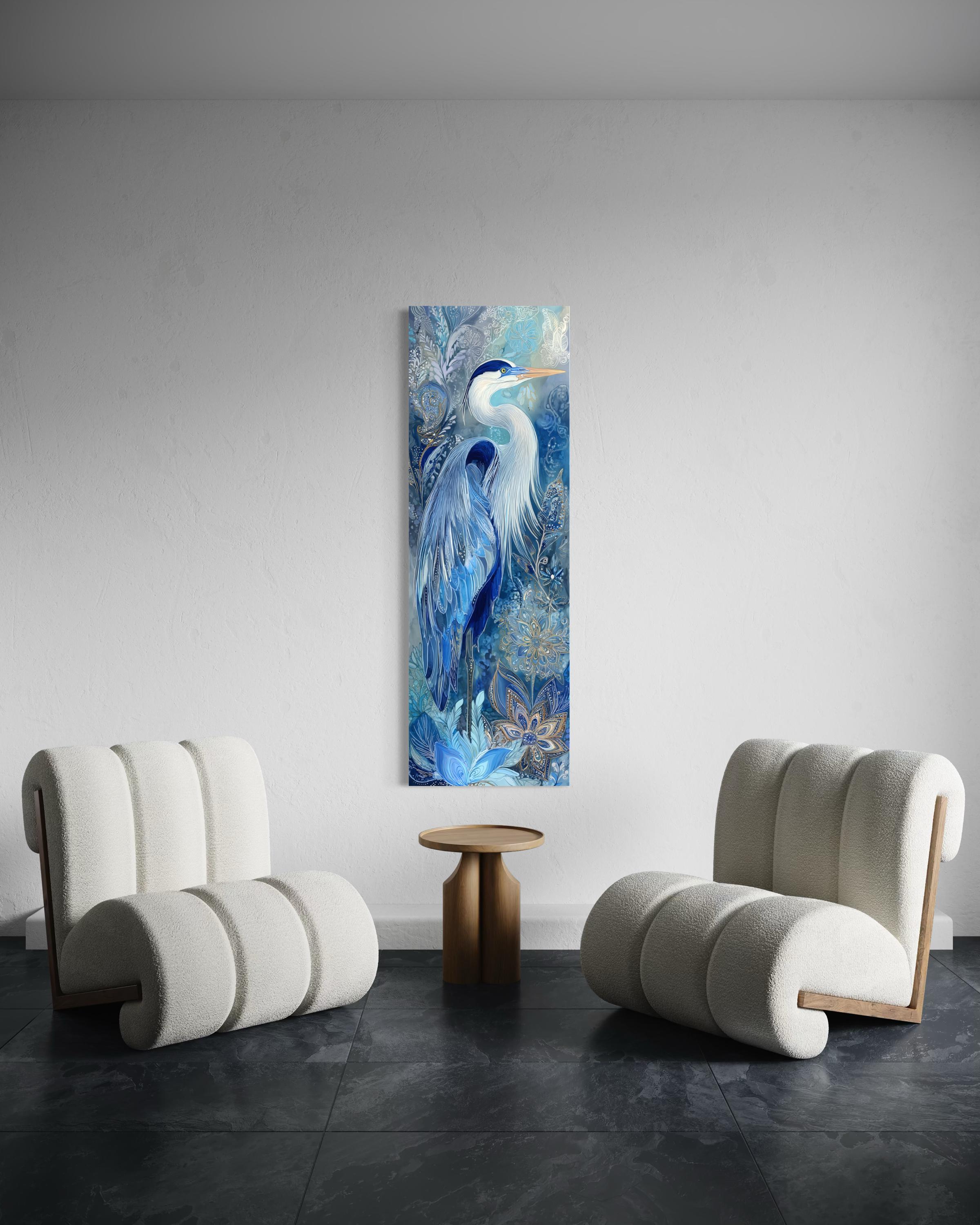 Tall Narrow Blue Heron Wall Art Canvas Print, Vertical Bird Artwork ...