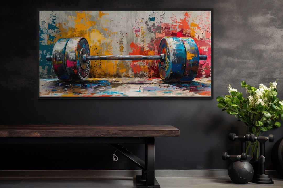 Gym Wall Art, Extra Large Barbell Graffiti Painting, Motivational ...