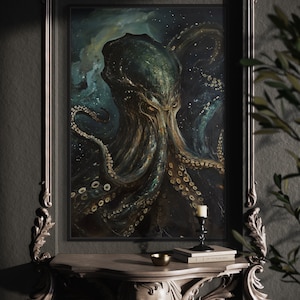Cthulhu Space Monster Painting Canvas, Dark Academia Retro Victorian ...