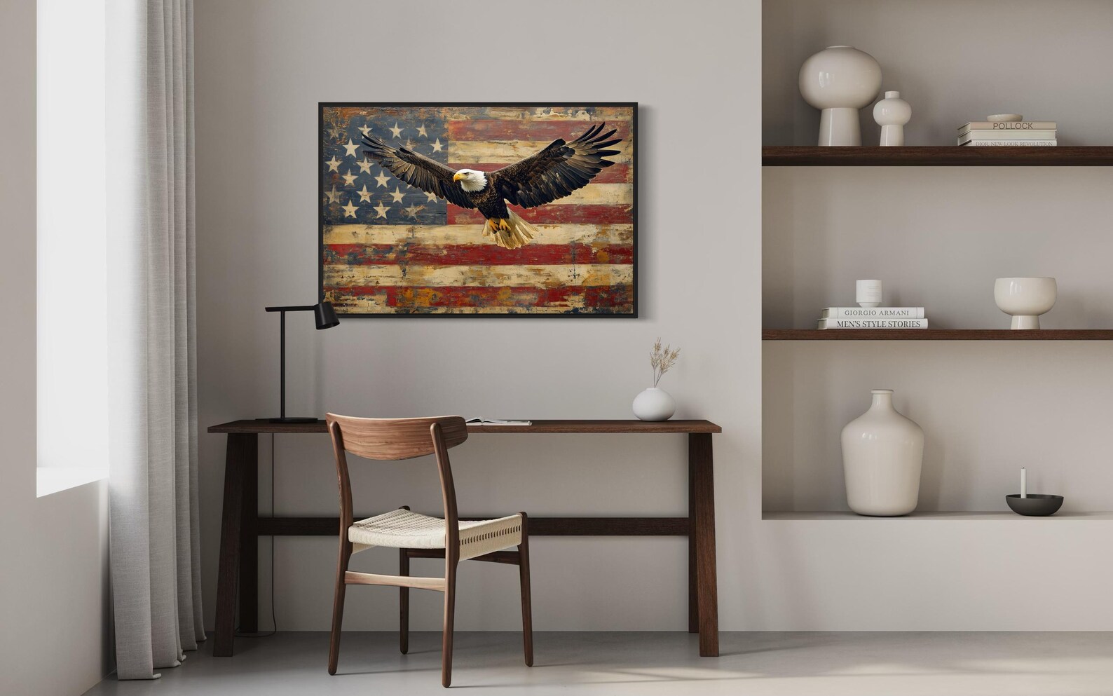 Bald Eagle and American Flag Wall Art - Patriotic Painting Canvas Print ...