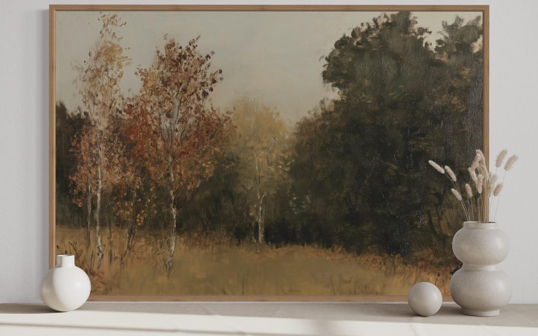 Antique Autumn Wall Art, Vintage Fall Forest Painting Canvas PRINT ...