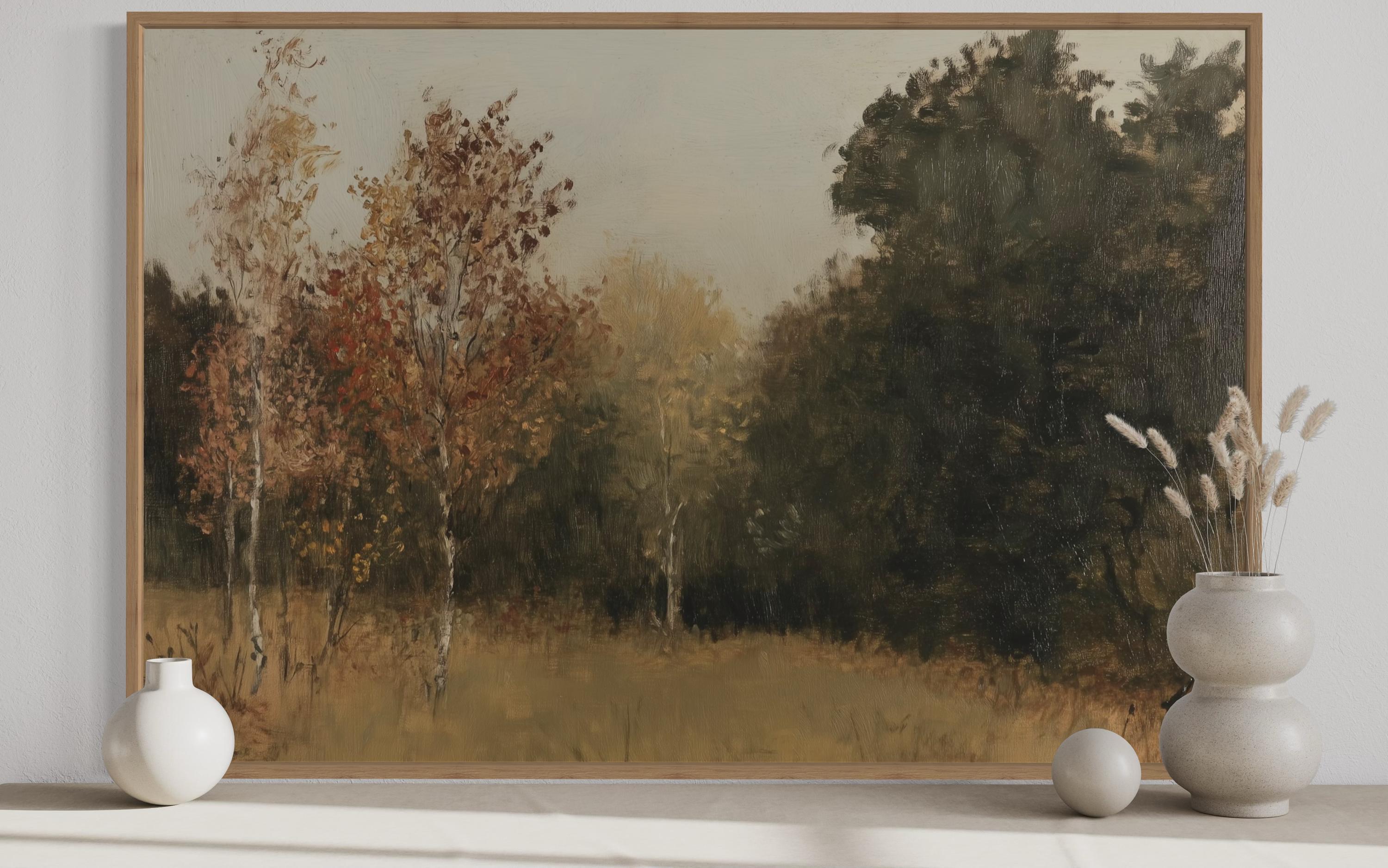 Antique Autumn Wall Art, Vintage Fall Forest Painting Canvas PRINT ...