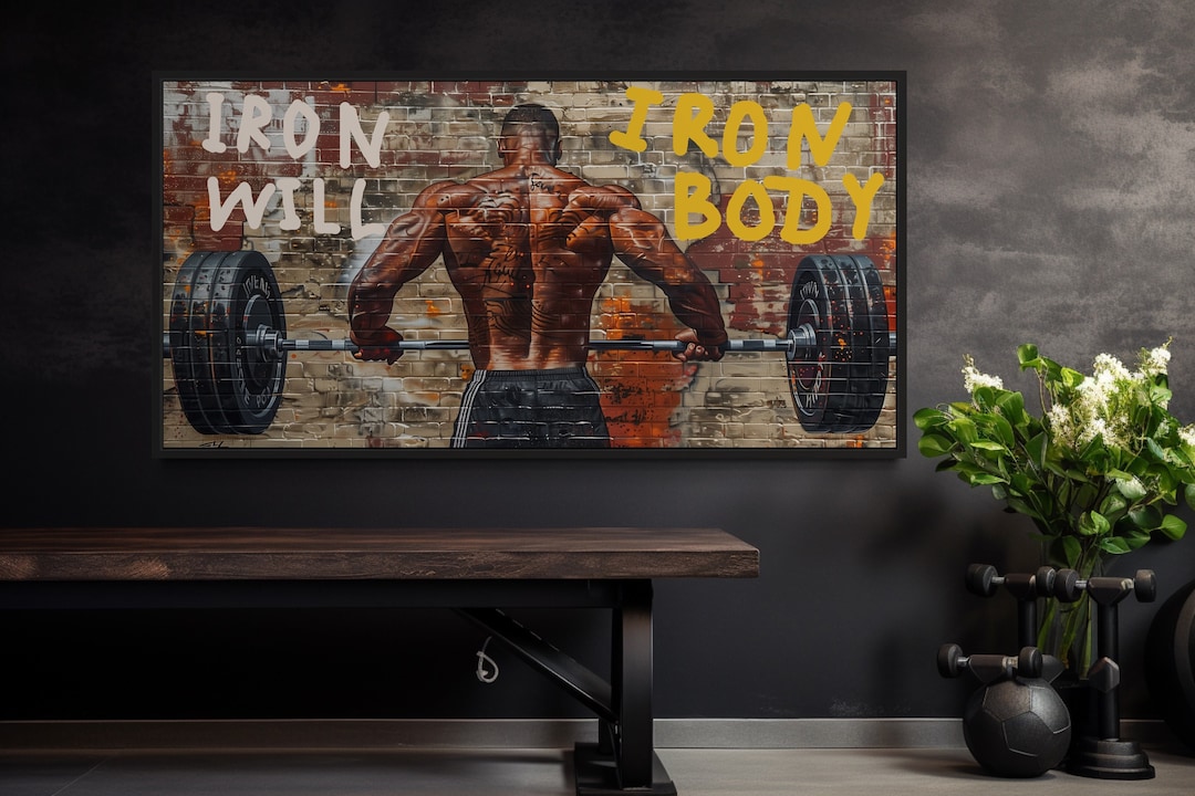 Gym Wall Art, Motivational Fitness Art, Athletic Man Weightlifting ...