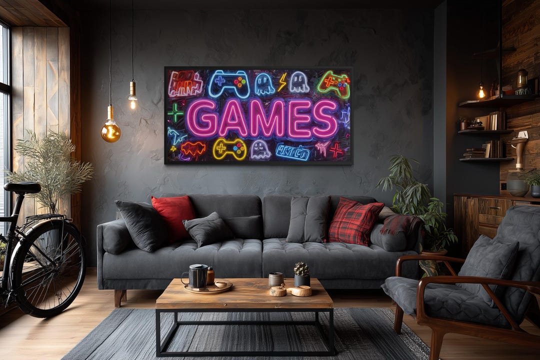Game Room Wall Decor – Retro “GAMES” Canvas Print, Colorful Arcade ...