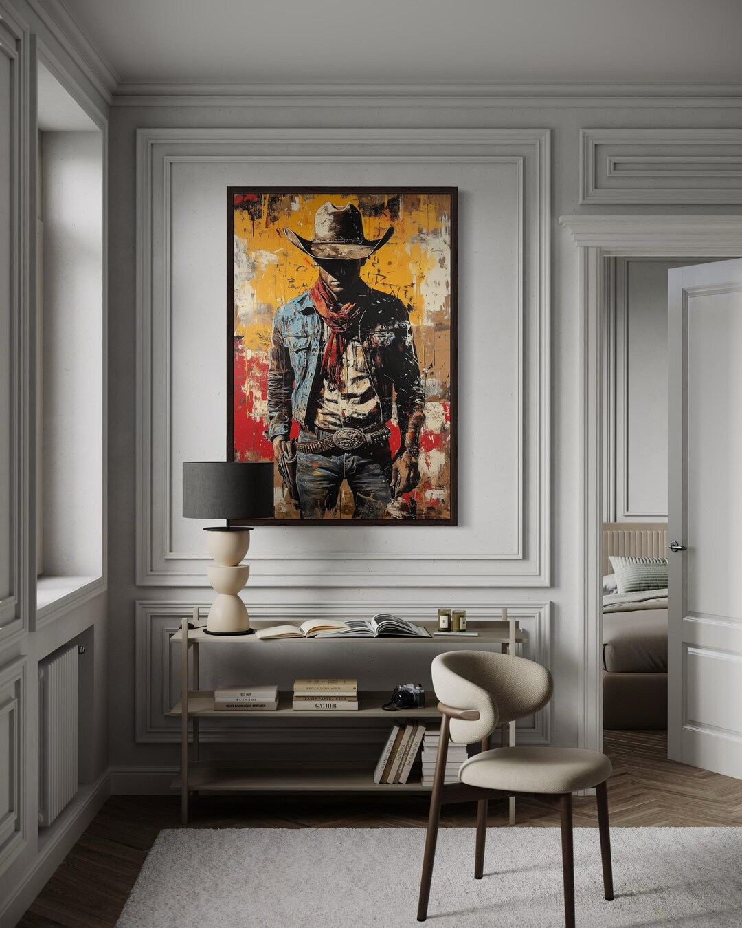 Cowboy Graffiti Canvas Print, Gritty Western Portrait With Urban Red ...