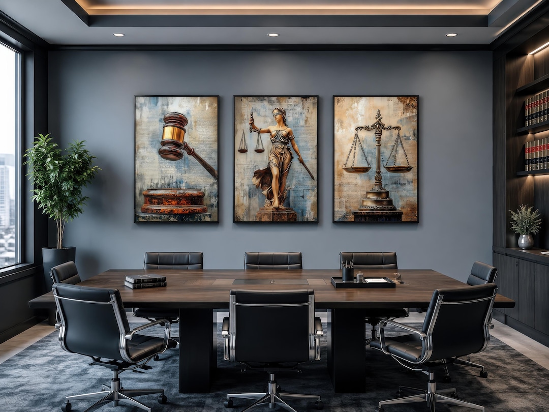 Law Office Wall Art, 3 Piece Lady Justice Gavel Scales Canvas Print ...