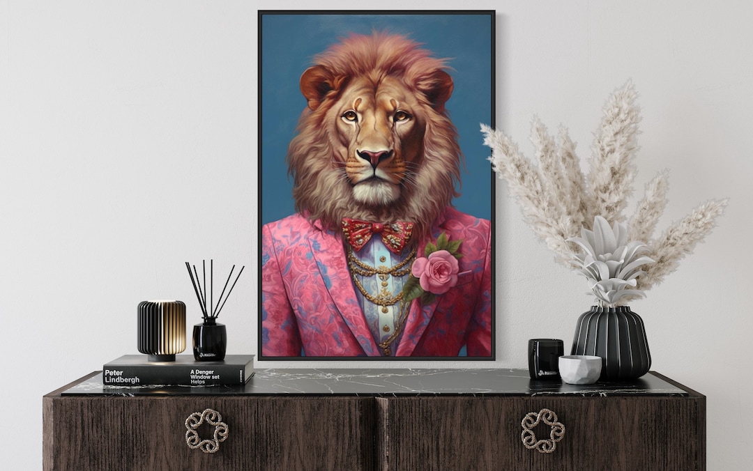 Lion Fashion Painting Preppy Wall Art Trendy Lion Art Print Lion in ...