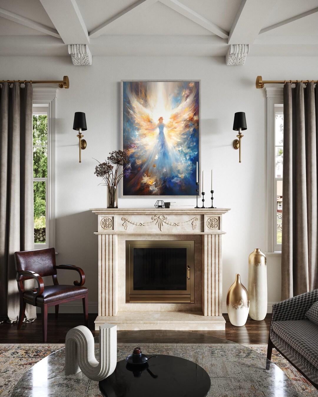 Angel in Blue Heavenly Light Painting Canvas PRINT, Angelic Apparition ...