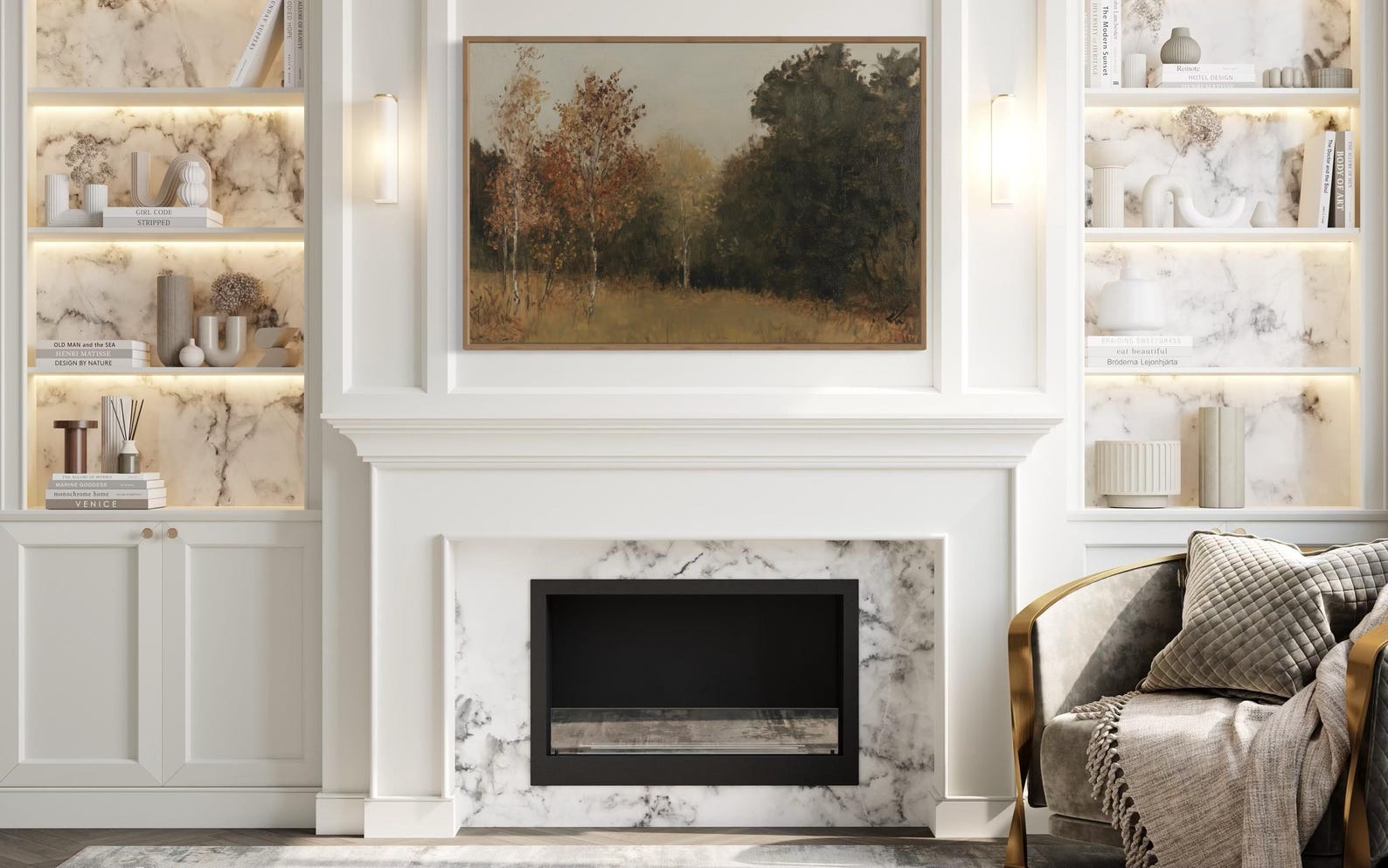 Antique Autumn Wall Art, Vintage Fall Forest Painting Canvas PRINT ...