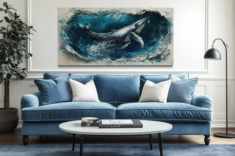 Humpback Whale in Ocean Wave Painting Canvas PRINT, Nautical Wall Art ...