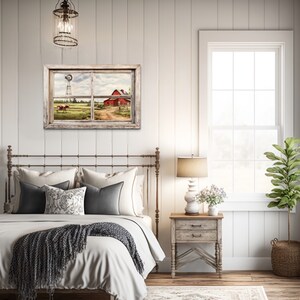 Window View Farm Painting Canvas Print View of Farm Field Pastoral Wall ...