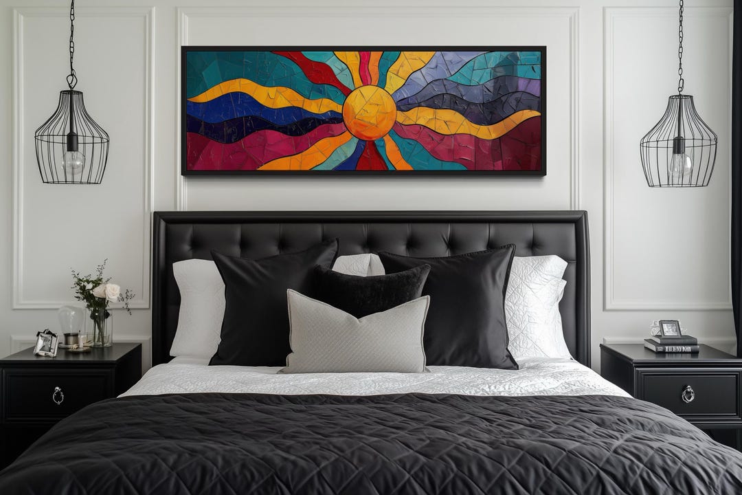 Vibrant Multicolored Sun Painting Long Horizontal Canvas PRINT, Living ...