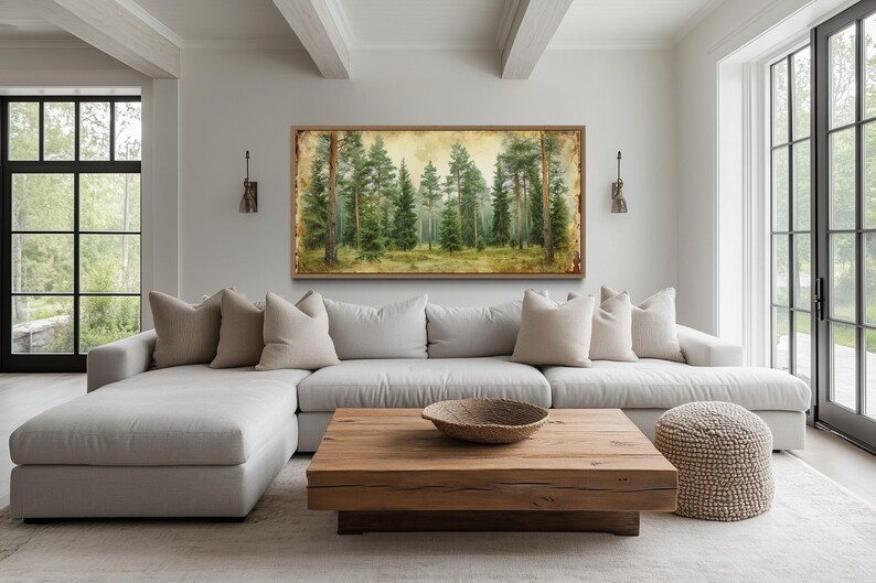 Rustic Fir Trees Forest Wall Art, Pine Forest Painting Canvas PRINT ...