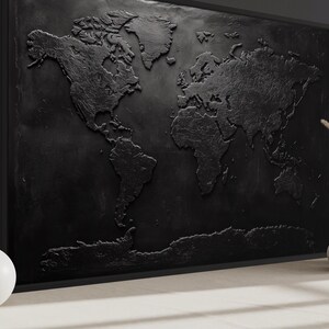 Black World Map Stylish Painting Canvas Print, Man Cave Wall Decor ...