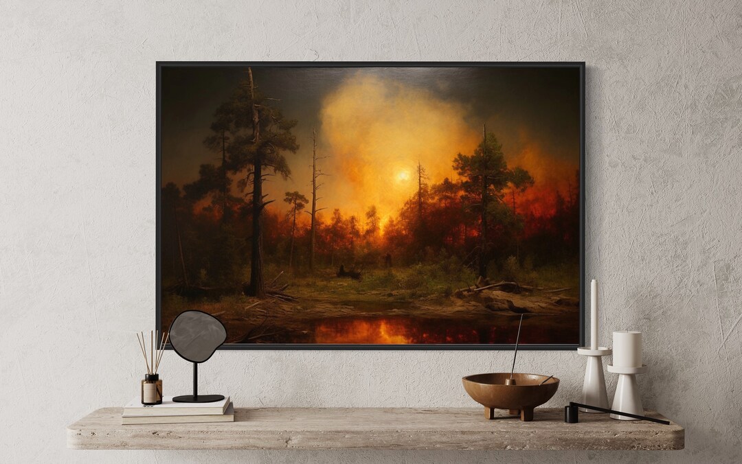 Forest Fire Wall Art - Oil Painting Printed on Canvas, Wildfire ...