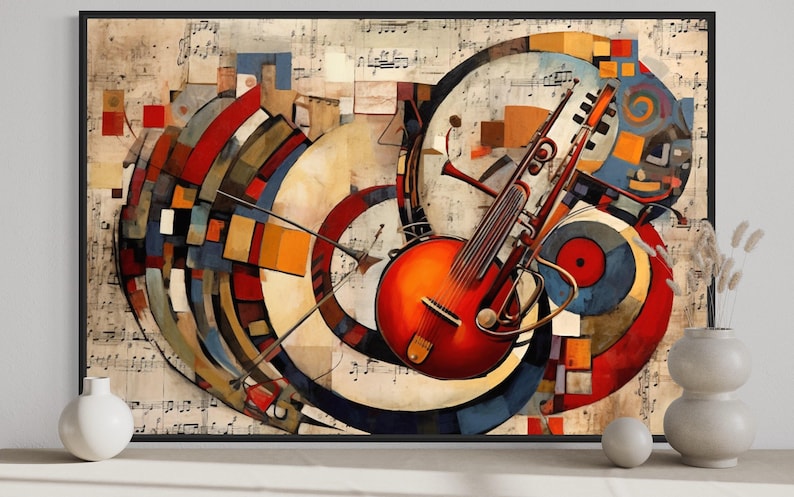 Music Room Wall Art, Musical Instruments Jazz Abstract Painting Canvas ...
