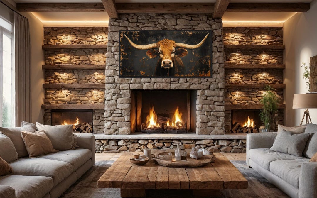 Rustic Texas Longhorn Cow Extra Large Wall Art - Farmhouse, Living Room ...
