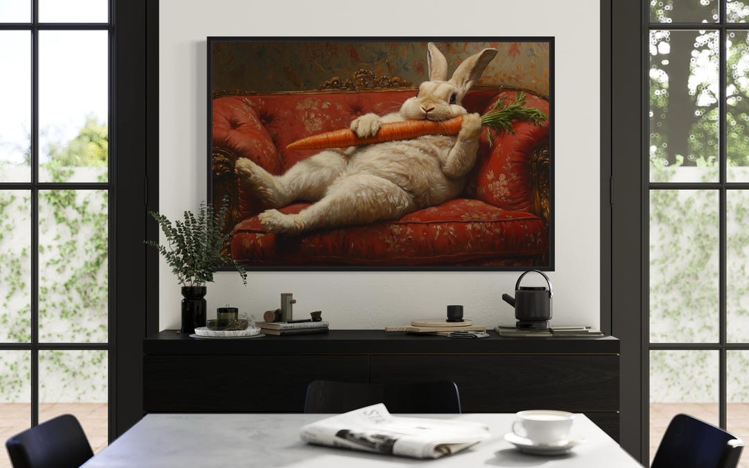 Chubby Fat Bunny Victorian Portrait Painting Canvas Print, Kitchen Wall ...
