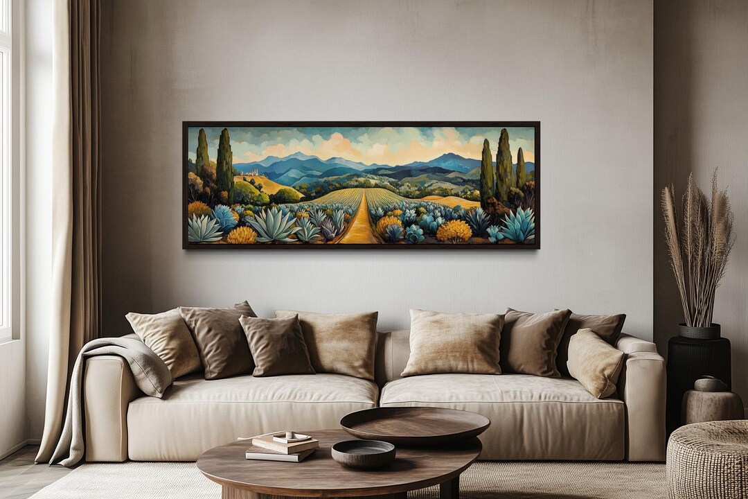 Mexican Agave Field Canvas Wall Art, Long Horizontal Desert Cactus ...