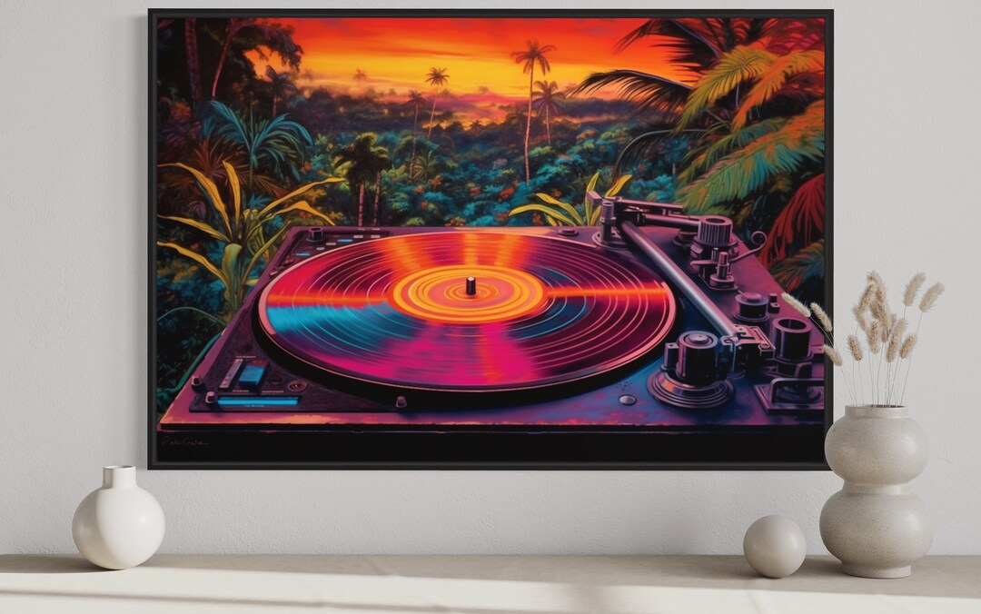 Vinyl Record Player Wall Art, Synthwave Music Room Wall Decor, Music ...