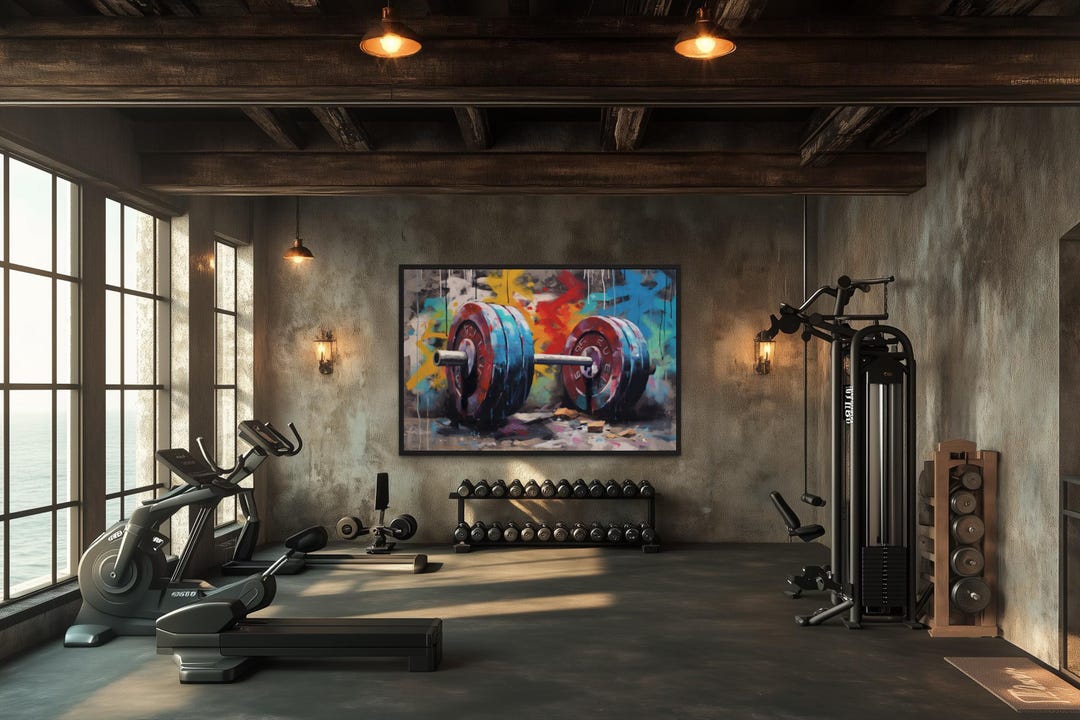 Gym Wall Art - Graffiti Barbell Painting Canvas Print - Motivational ...