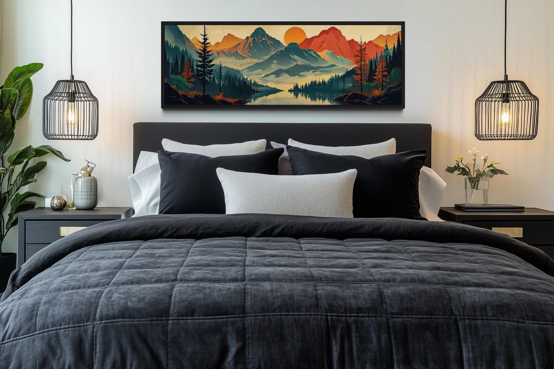 Horizontal Wall Art Panoramic Landscape - Mountains, Forest and Lake ...