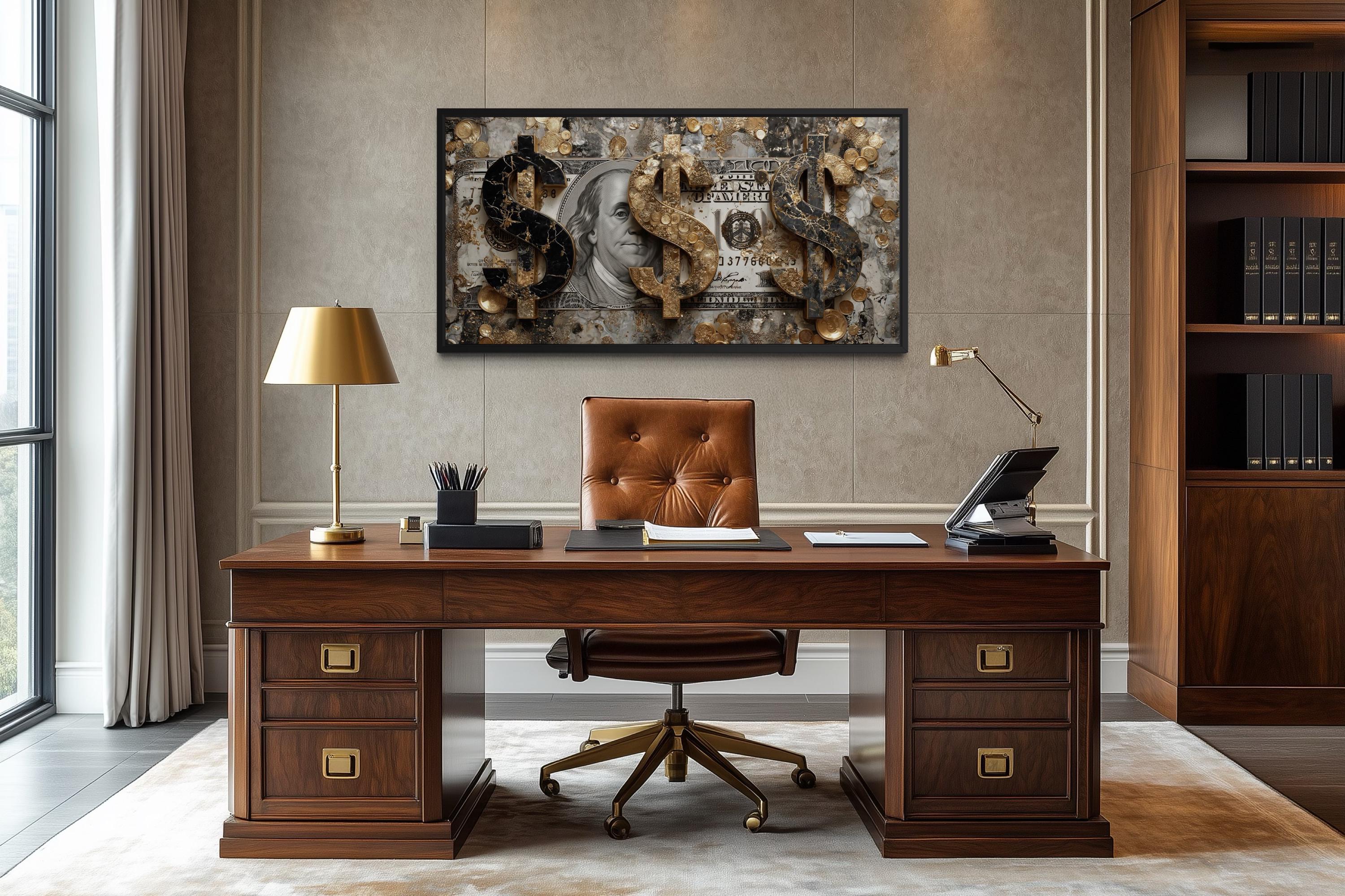 Money Wall Art – Luxury Dollar Sign Canvas With Gold Coins and Benjamin ...