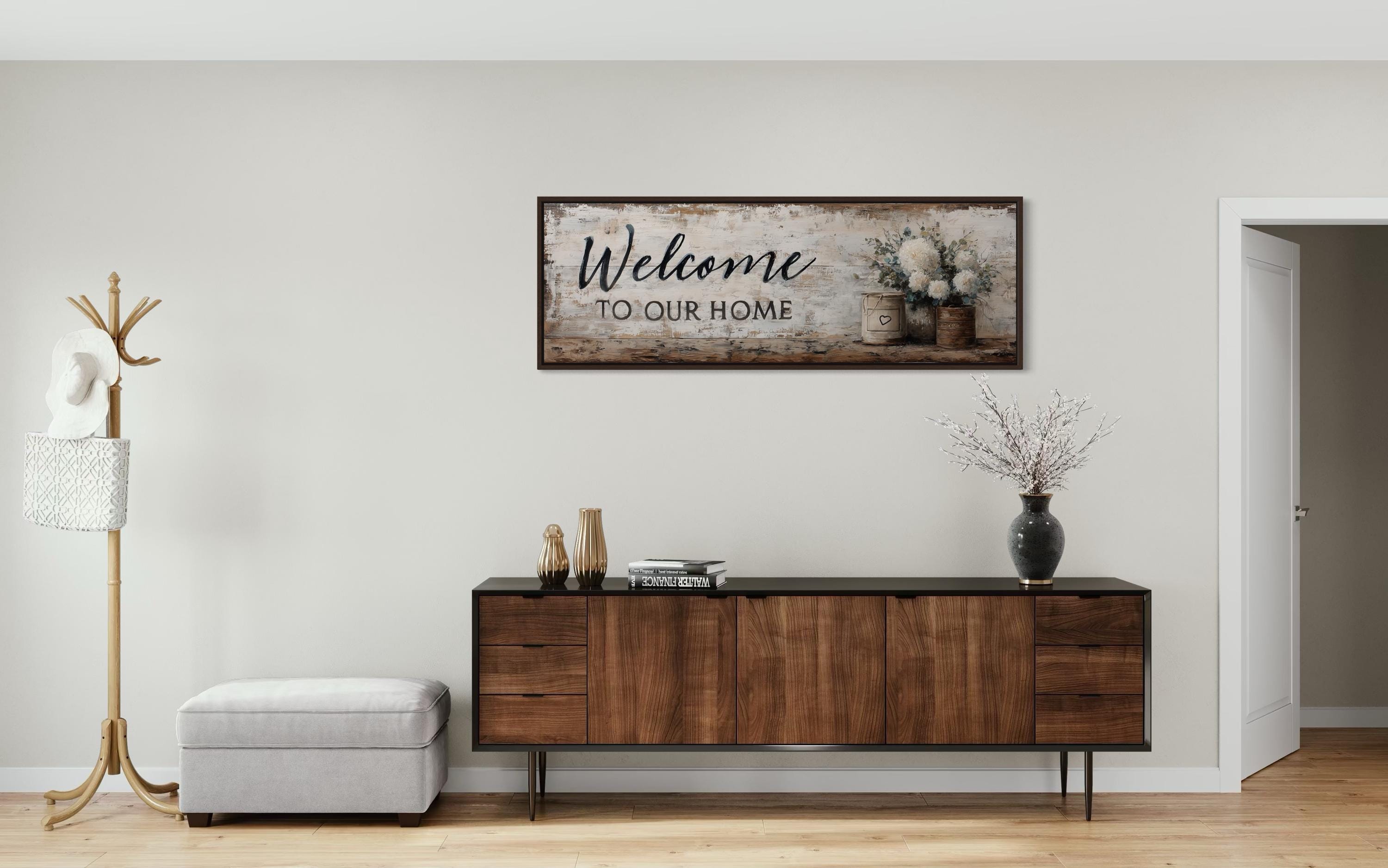 Welcome to Our Home Wall Art – Rustic Entryway Sign Canvas Print ...
