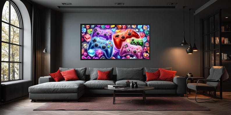 Gamer Wall Art, Colorful Game Controller Canvas Print, Neon Gaming ...