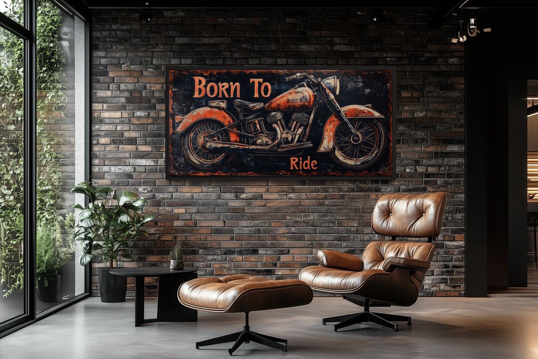 Motorcycle Wall Art - Born to Ride Sign With Vintage Red Bike Canvas ...