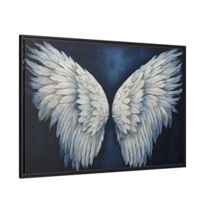 White Angel Wings on Blue Background Wall Art - Abstract Oil Painting ...