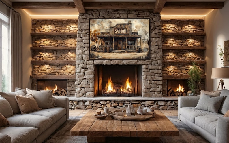 Vintage Western Saloon Wall Art - Rustic Cowboy Bar Canvas PRINT, Old ...