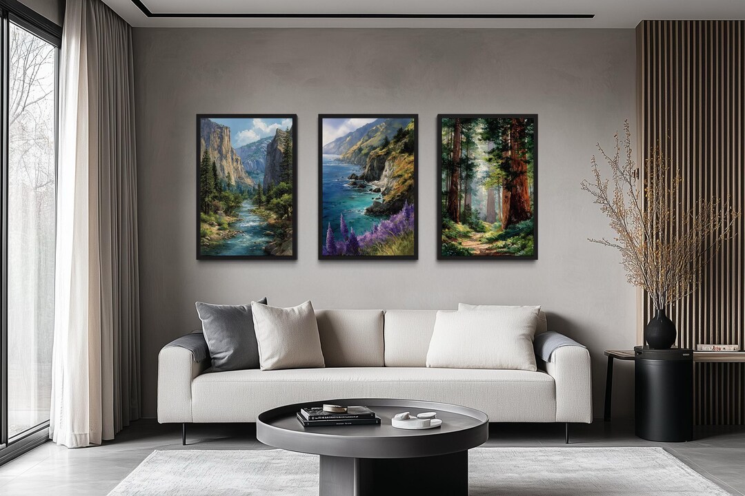 California Landscape Wall Art Set of 3, Yosemite, Big Sur, Redwood ...