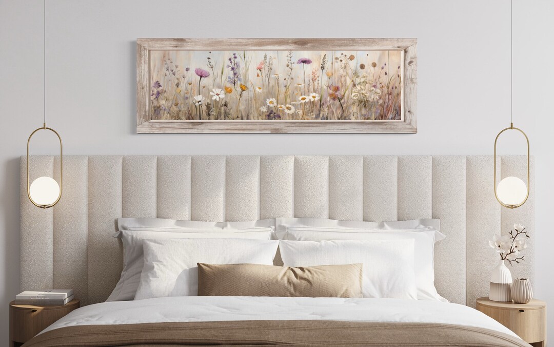 Boho Wall Art, Farmhouse Style Wildflowers Field Oil Painting Canvas ...