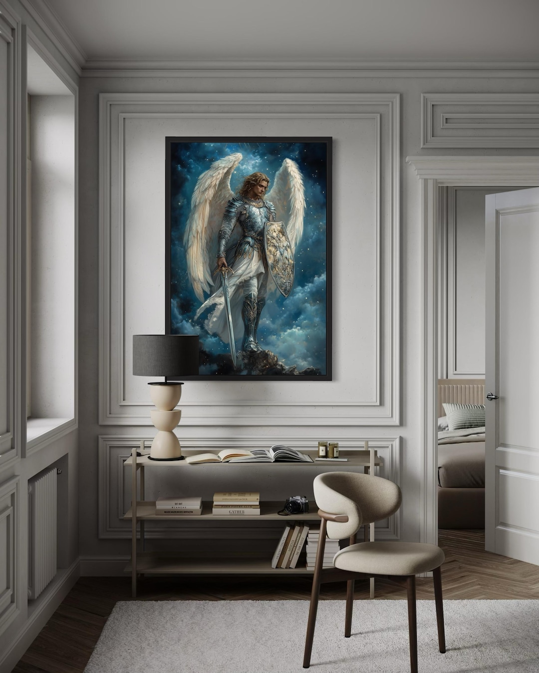 Archangel Michael Wall Art – Angel Warrior Canvas Print With Sword and ...