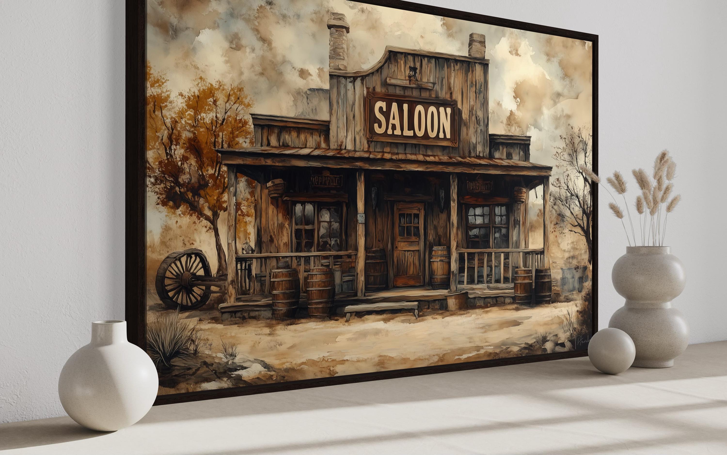 Vintage Western Saloon Wall Art - Rustic Cowboy Bar Canvas PRINT, Old ...