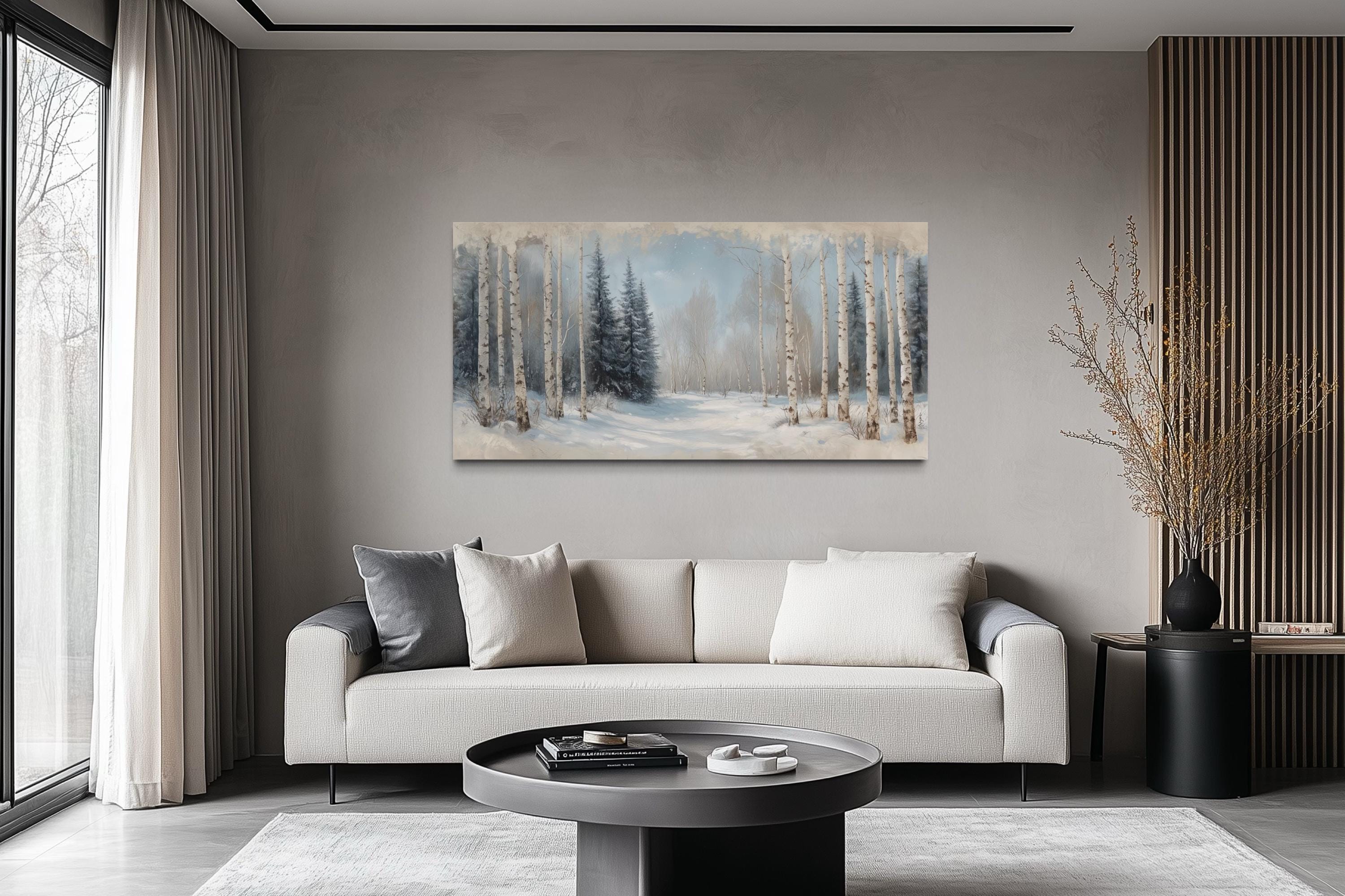 Rustic Birch Trees Forest in Winter Wall Art – Aspen and Pine Forest in ...