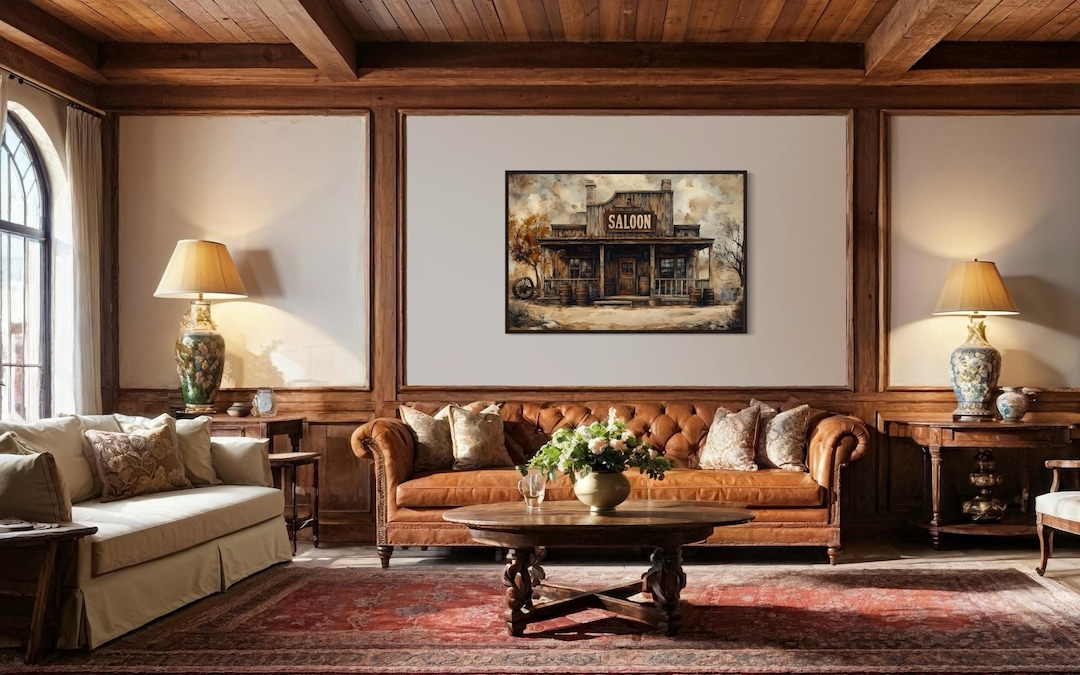 Vintage Western Saloon Wall Art - Rustic Cowboy Bar Canvas PRINT, Old ...